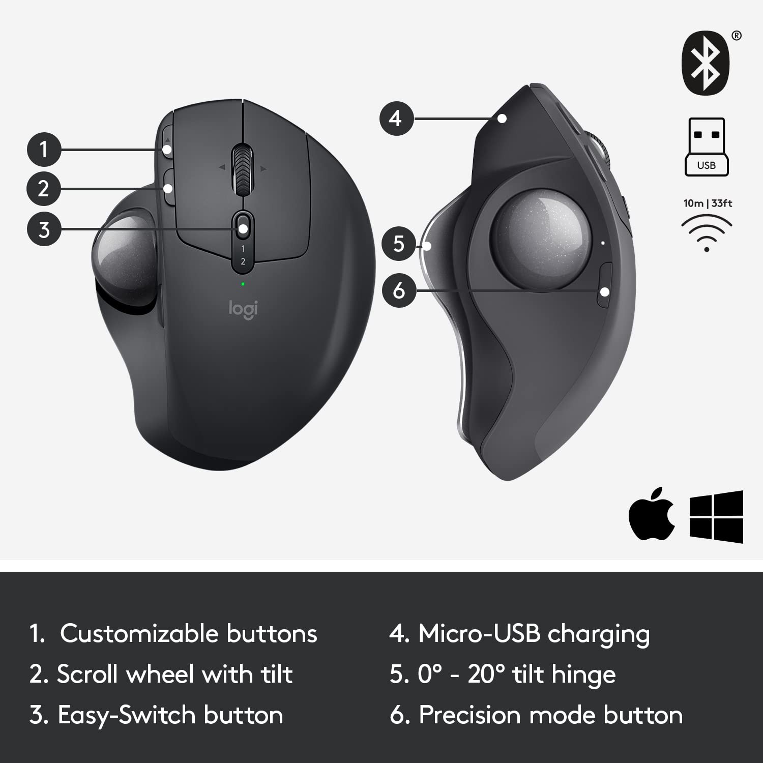 LOGITECH MX ERGO ADVANCED WIRELESS TRACKBALL MOUSE