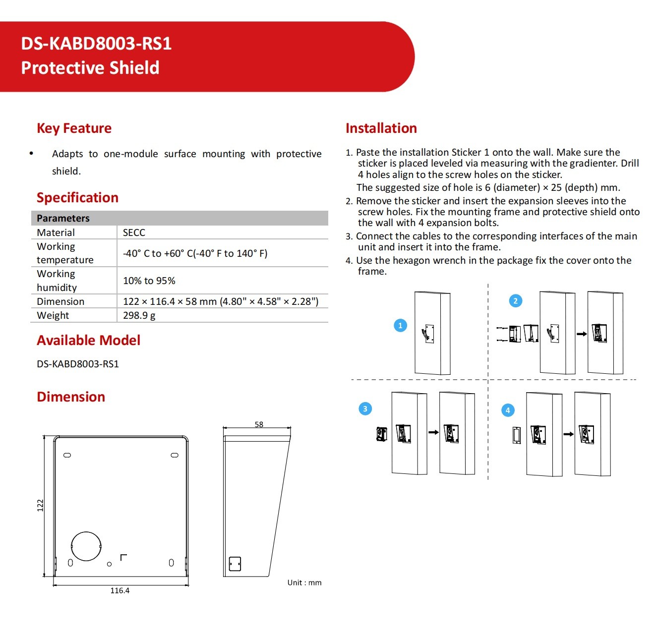HIKVISION DS-KABD8003-RS1 RAIN SHIELD FOR VIDEO INTERCOM