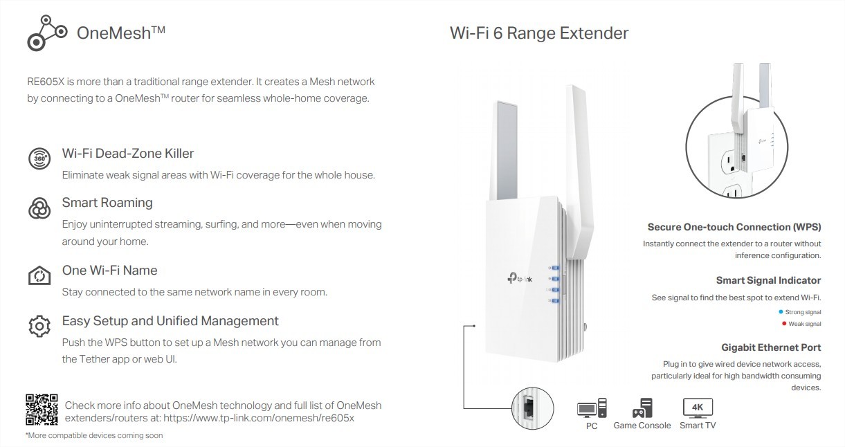 TPLINK RE605X AX1800 WI-FI RANGE EXTENDER