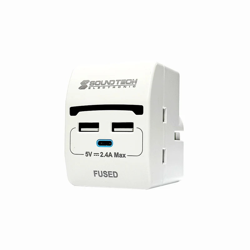 SOUNDTECH PP-52U 3 WAY ADAPTER WITH USB A+C CHARGING PORT