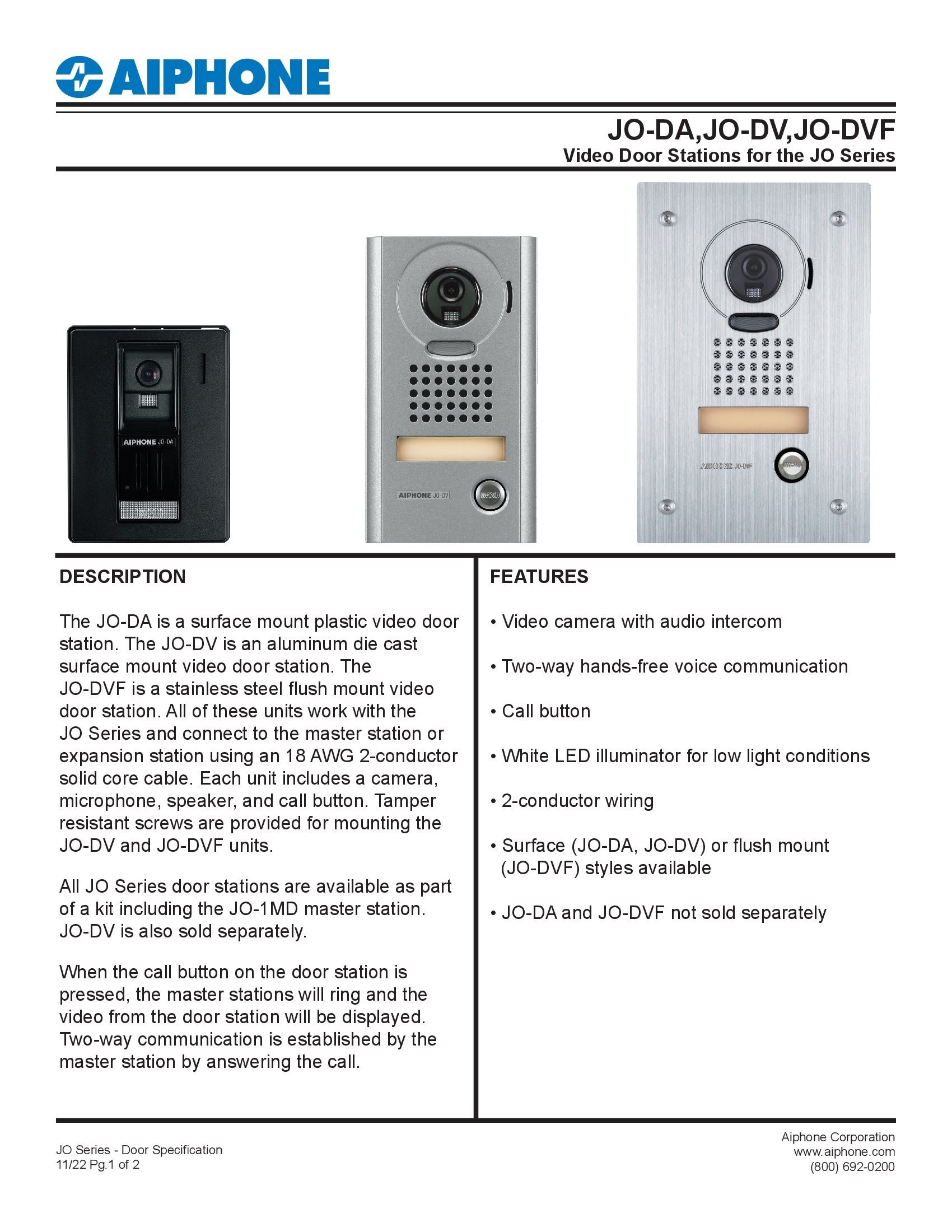 Aiphone Entry Security Intercom Box Surface-Mount JOS-1A Aiphone Entry Security Intercom Box Surface-Mount JOS-1A