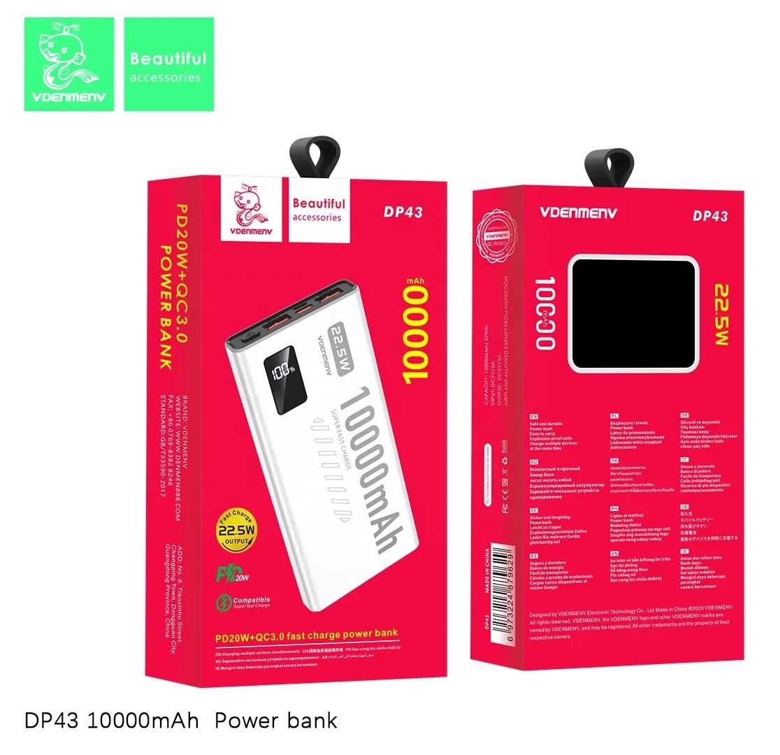 VDENMENV DP43 10000MAH 22.5W FAST CHARGE POWER BANK WHITE
